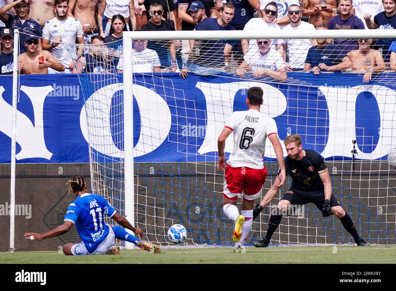 Florian Aye (Brescia FC) scores the goal during the Italian soccer ...