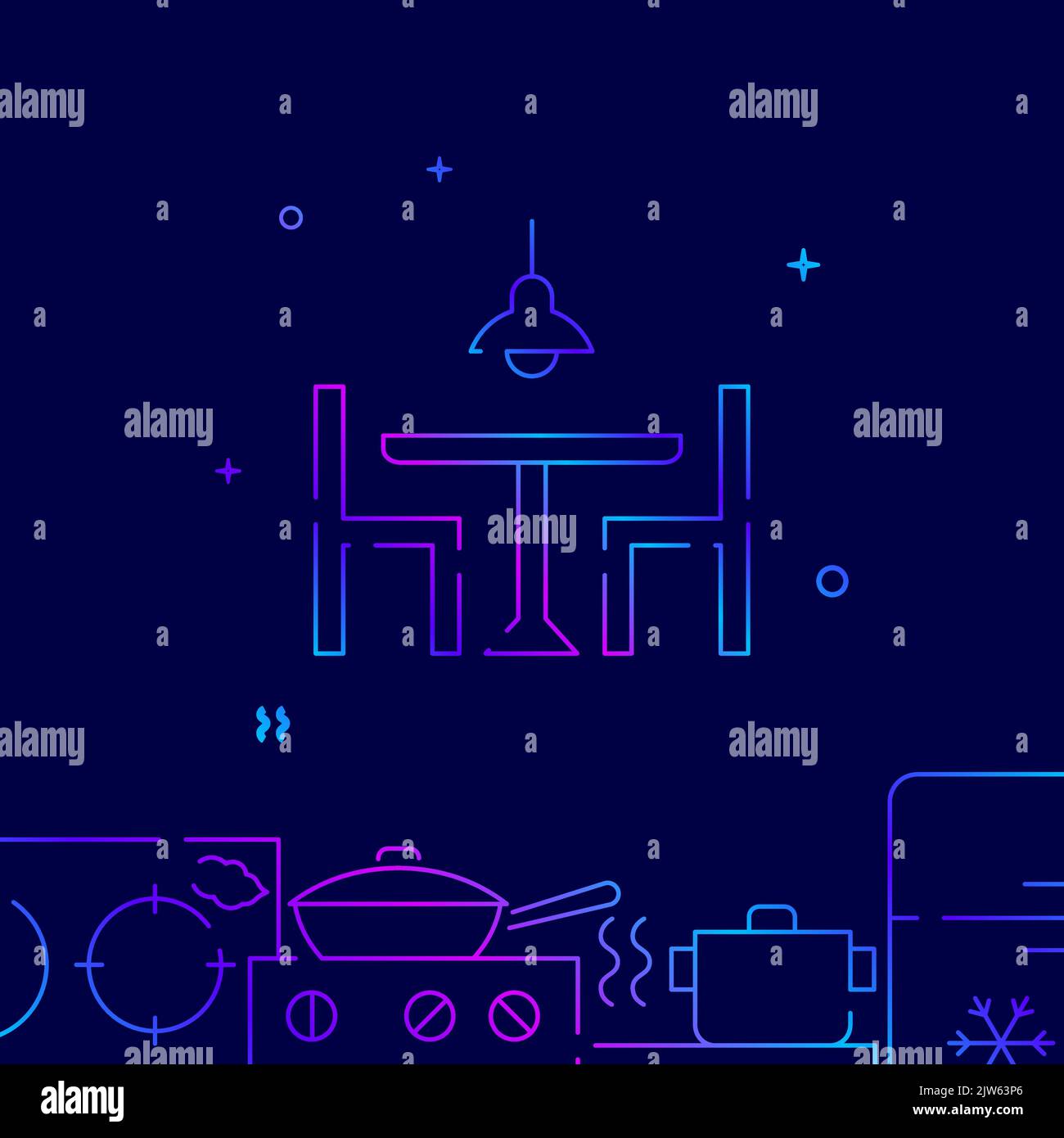 Dinner table gradient line vector icon, simple illustration on a dark ...