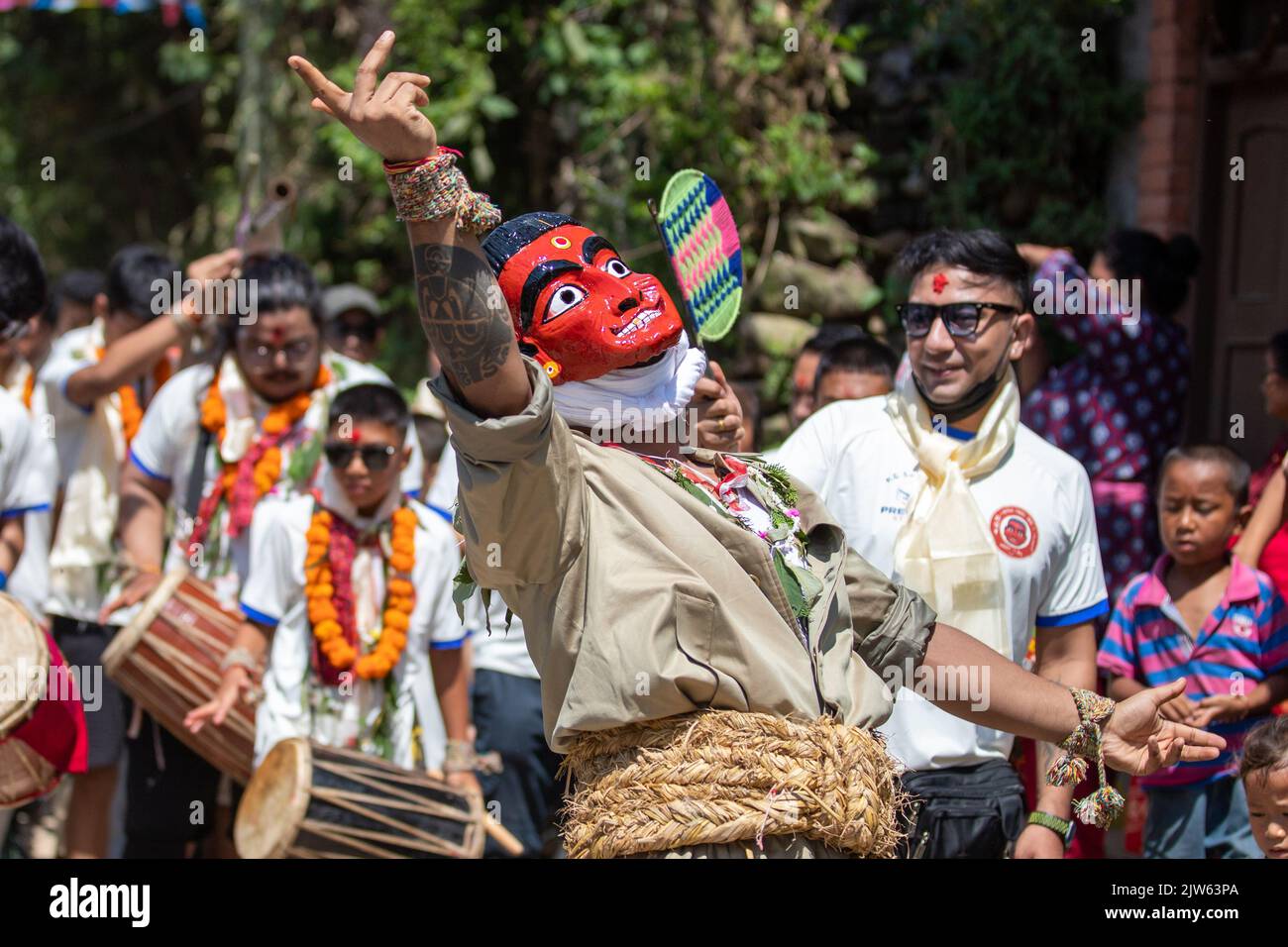 All Souls' Day. Also conscript SAPARU JATRA in Newari. Masks with head ...