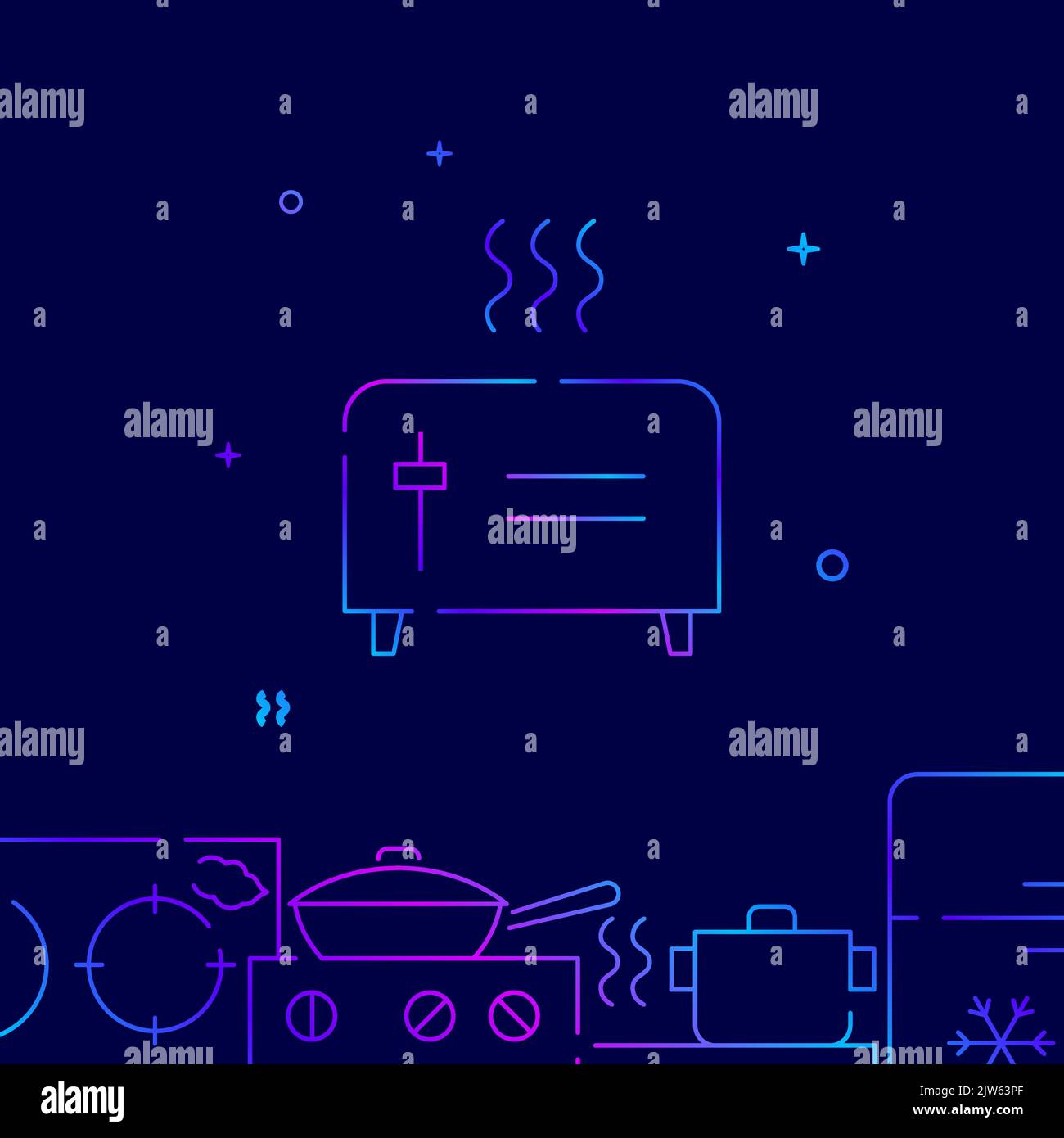 Heated toaster gradient line vector icon, simple illustration on a dark ...