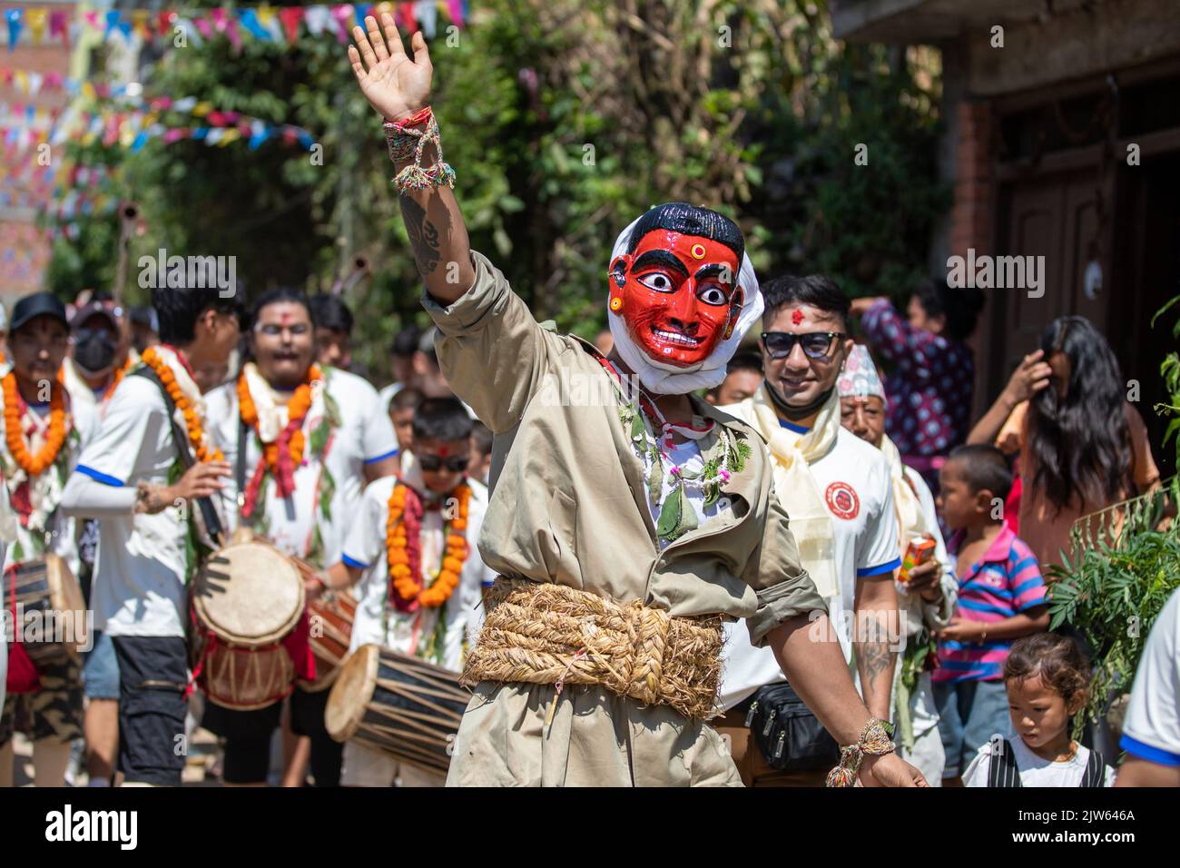 All Souls' Day. Also conscript SAPARU JATRA in Newari. Masks with head ...