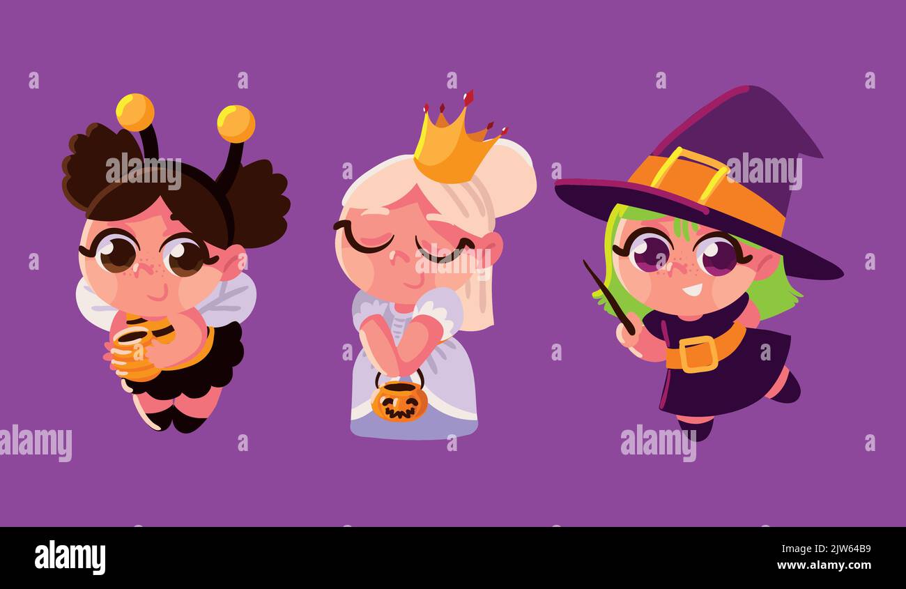 set of girls in costumes halloween Stock Vector Image & Art - Alamy