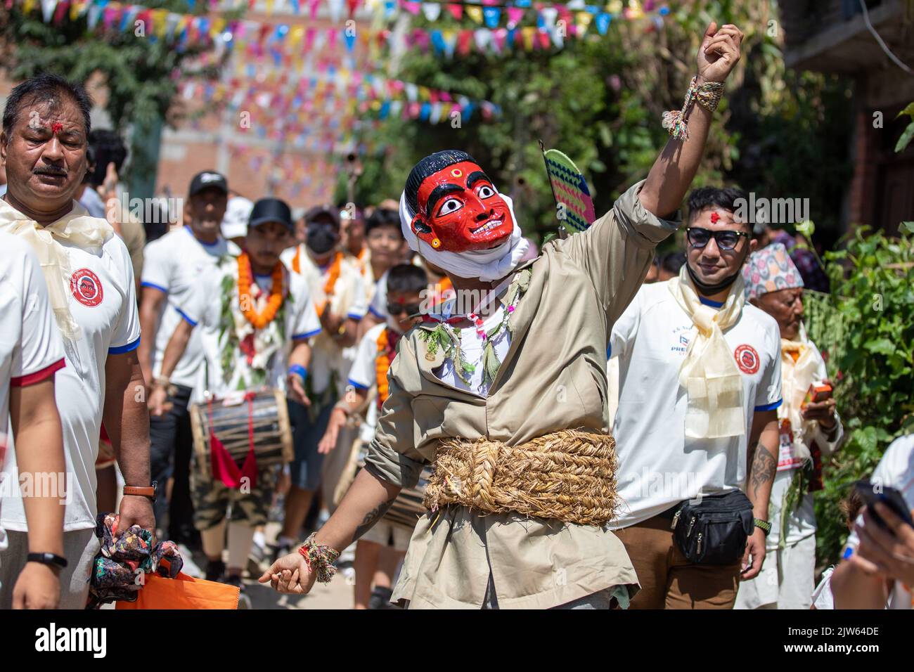 All Souls' Day. Also conscript SAPARU JATRA in Newari. Masks with head ...