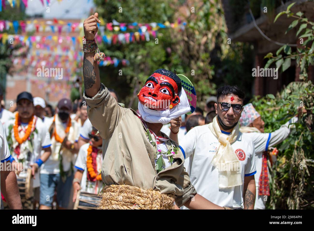All Souls' Day. Also conscript SAPARU JATRA in Newari. Masks with head ...