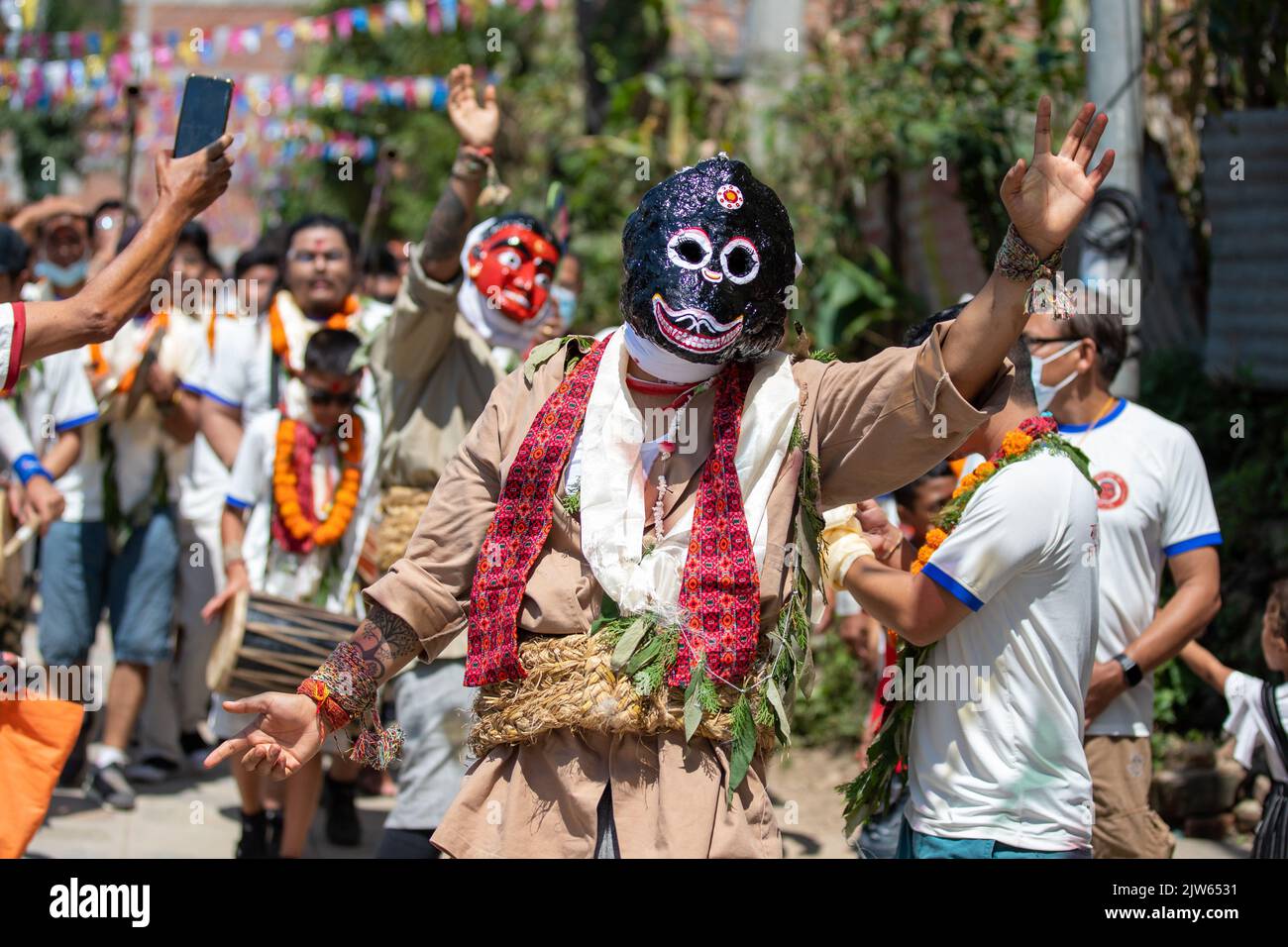 All Souls' Day. Also conscript SAPARU JATRA in Newari. Masks with head ...