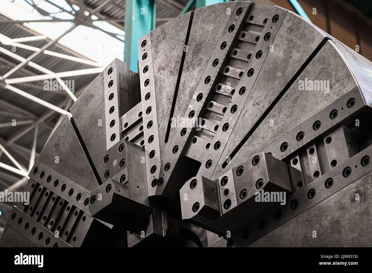 Base plate of huge lathe machine tool in plant workshop Stock Photo - Alamy