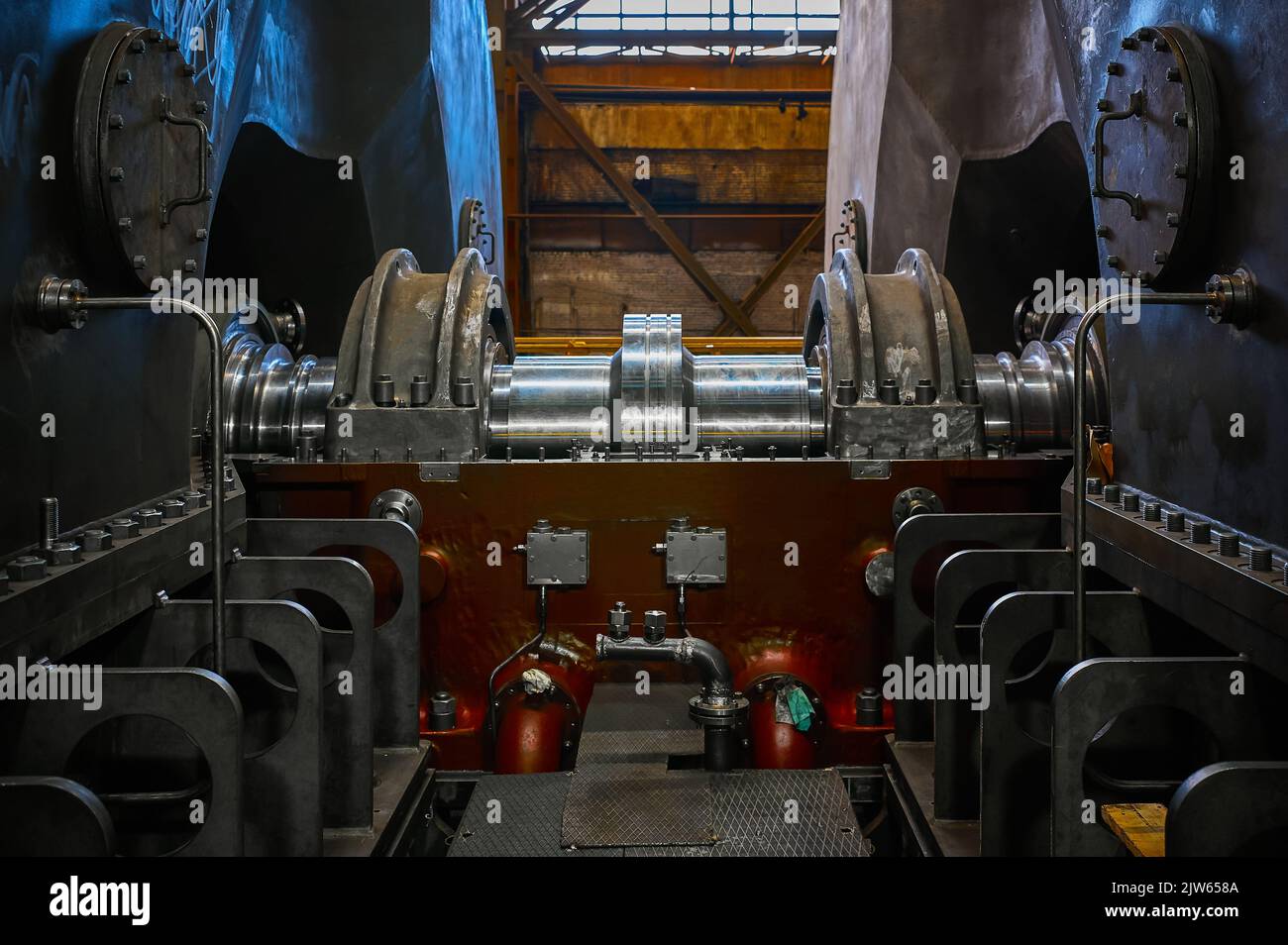 Part of shaft of powerful steam turbine on production line Stock Photo ...