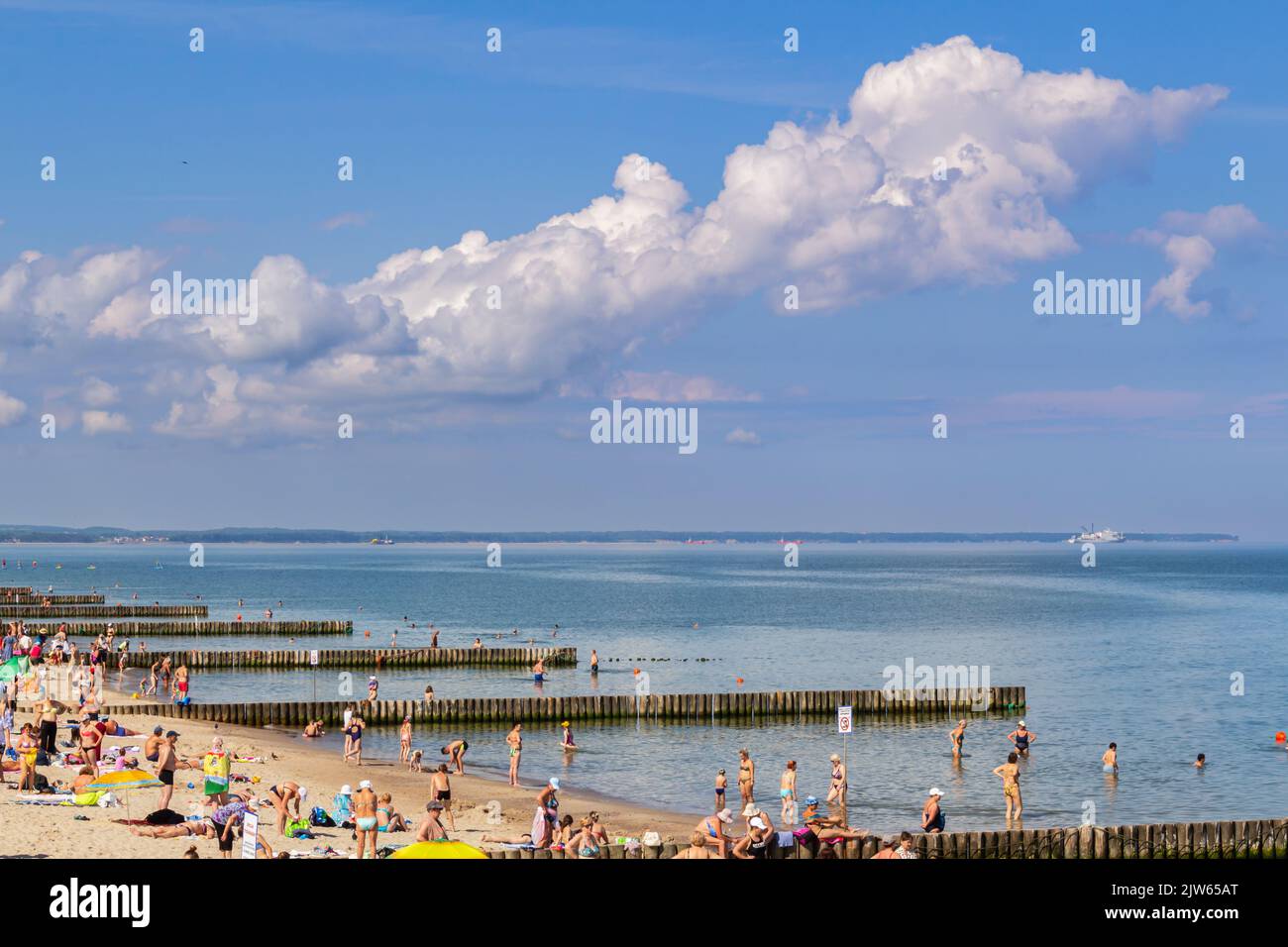 Beach with people on sand soft focus. Vacation concept. Zelenogradsk ...