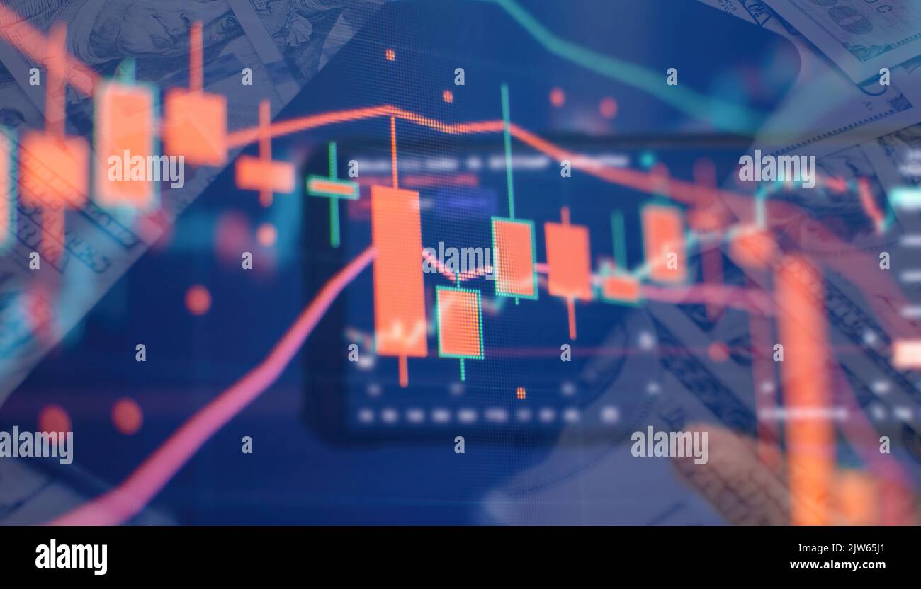 Charts of financial instruments with various type of indicators ...