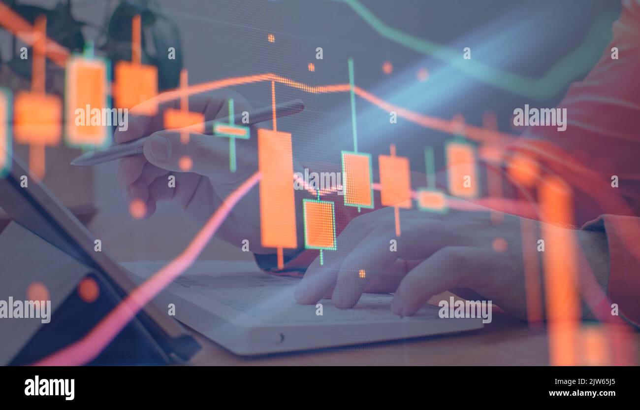 Charts of financial instruments with various type of indicators ...