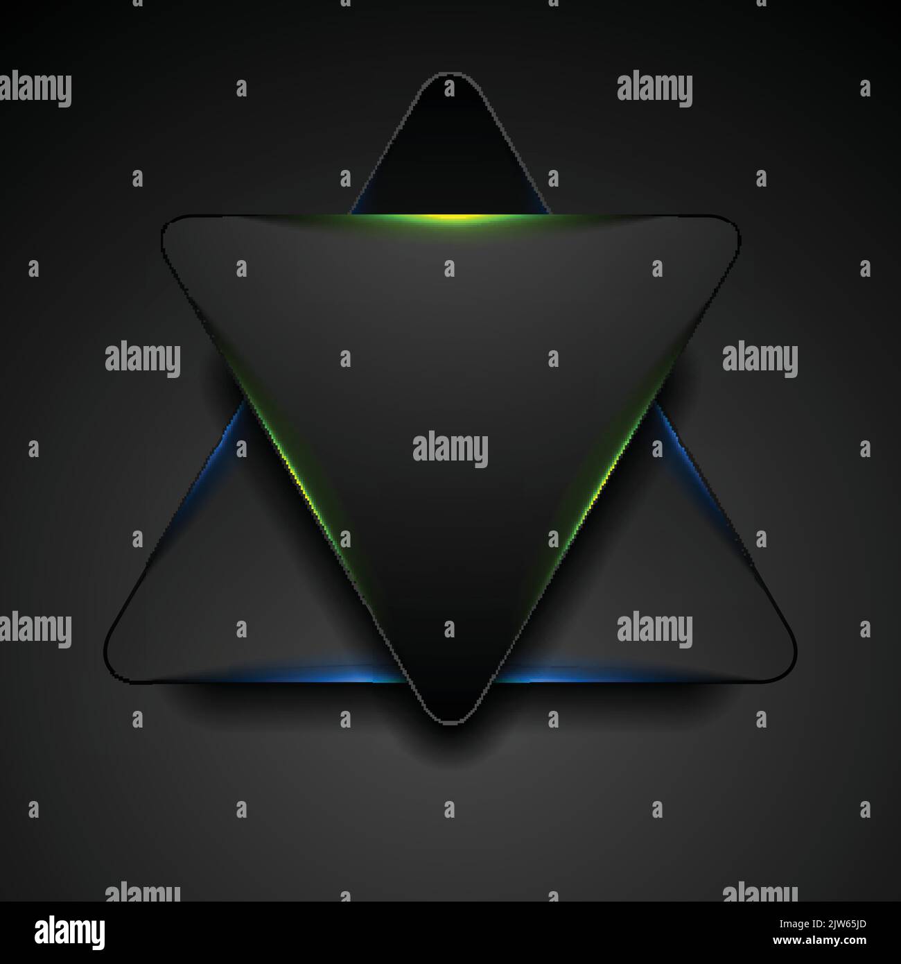 Black triangle with blue green neon light abstract background. Vector corporate design Stock ...