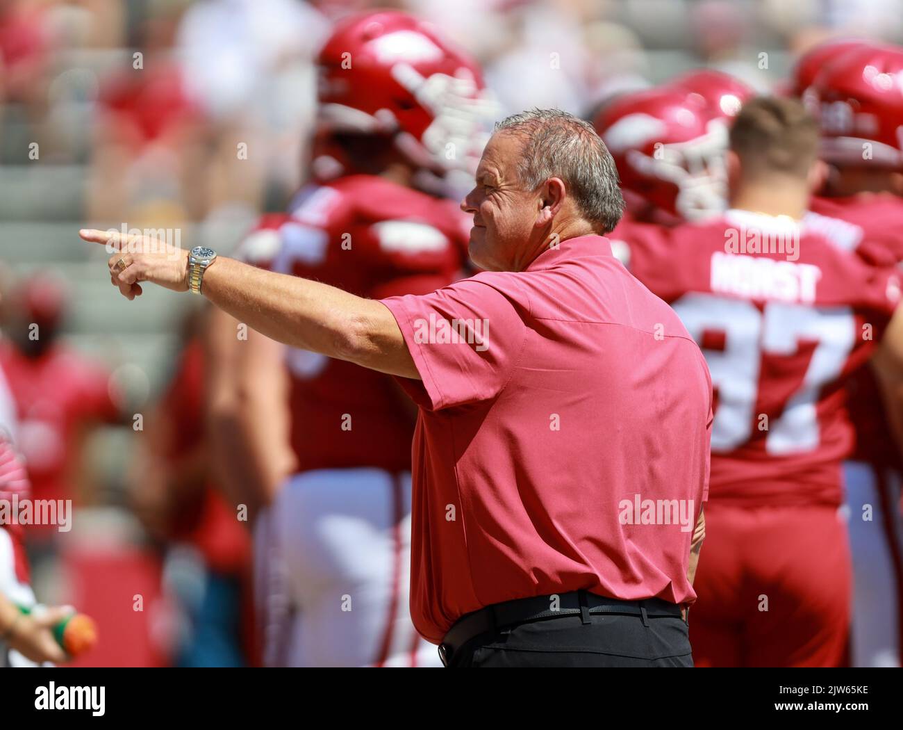 September 3, 2022: Razorback head coach Sam Pittman points to someone ...