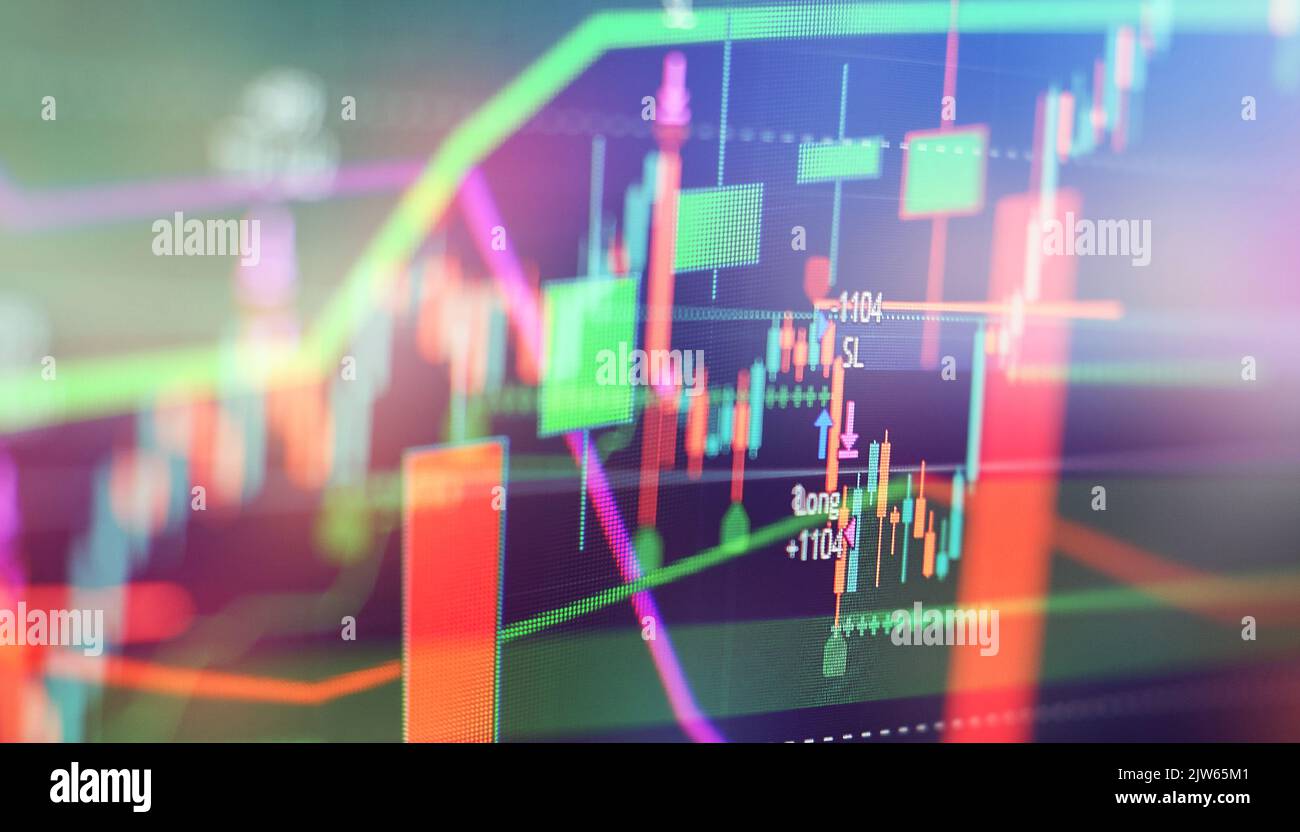 Technical price graph and indicator, red and green candlestick chart on ...