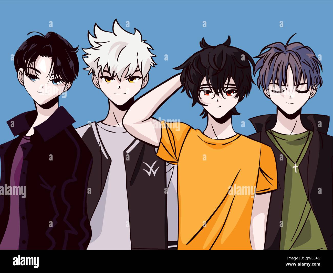 anime group young men Stock Vector Image & Art - Alamy