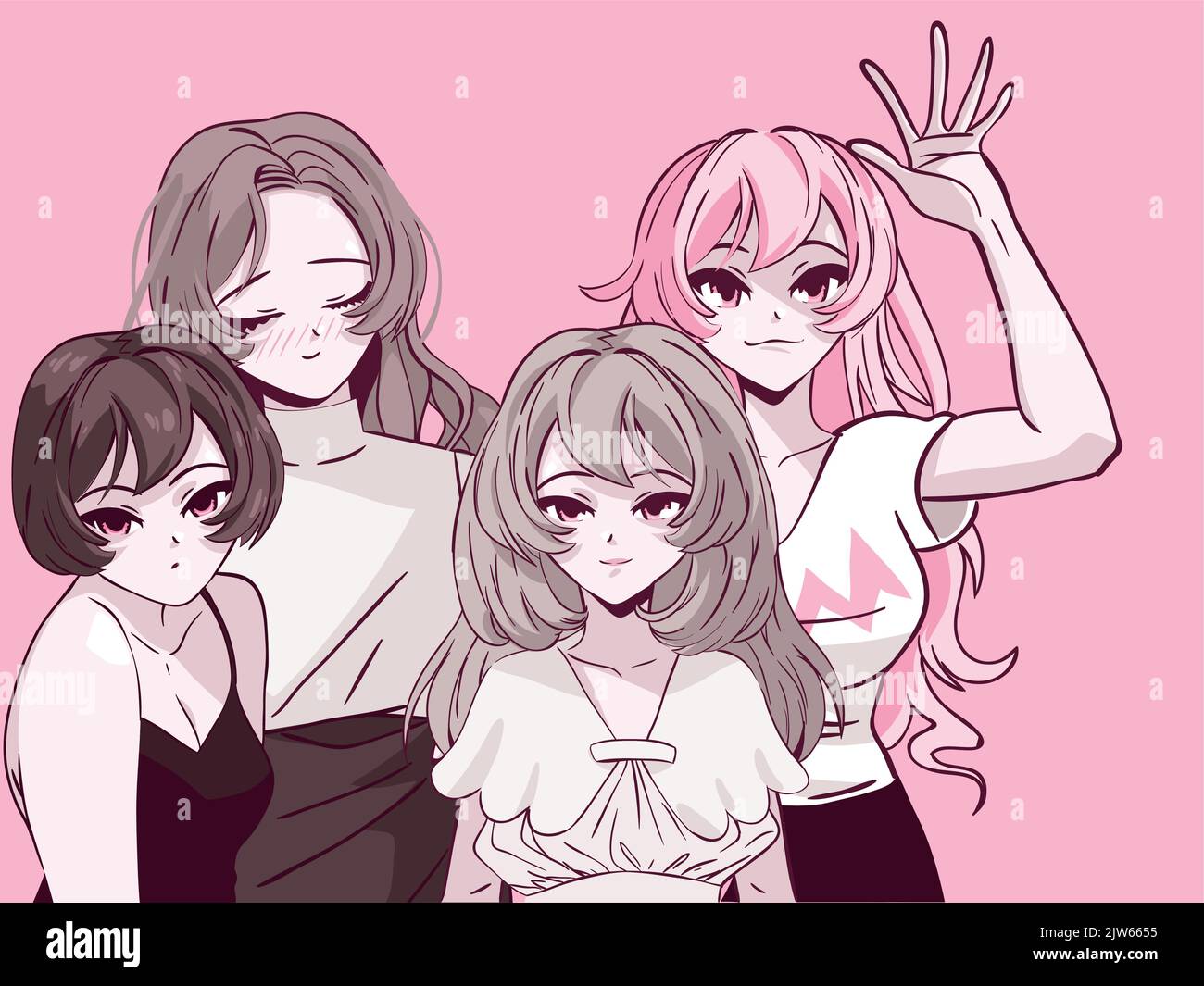 group anime girls Stock Vector Image & Art - Alamy