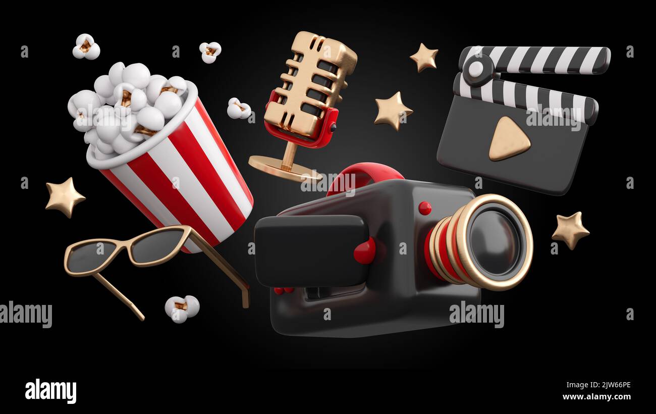 3d cinema, movie, film, entertainment concept background in trendy ...