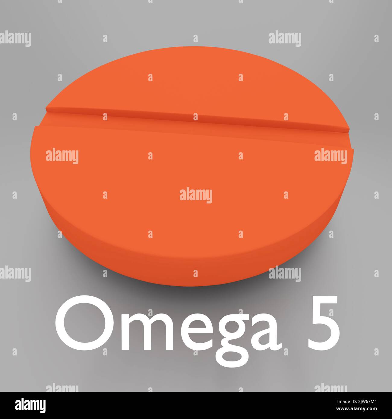 3D illustration of an orange pill along with the print Omega 5 ...