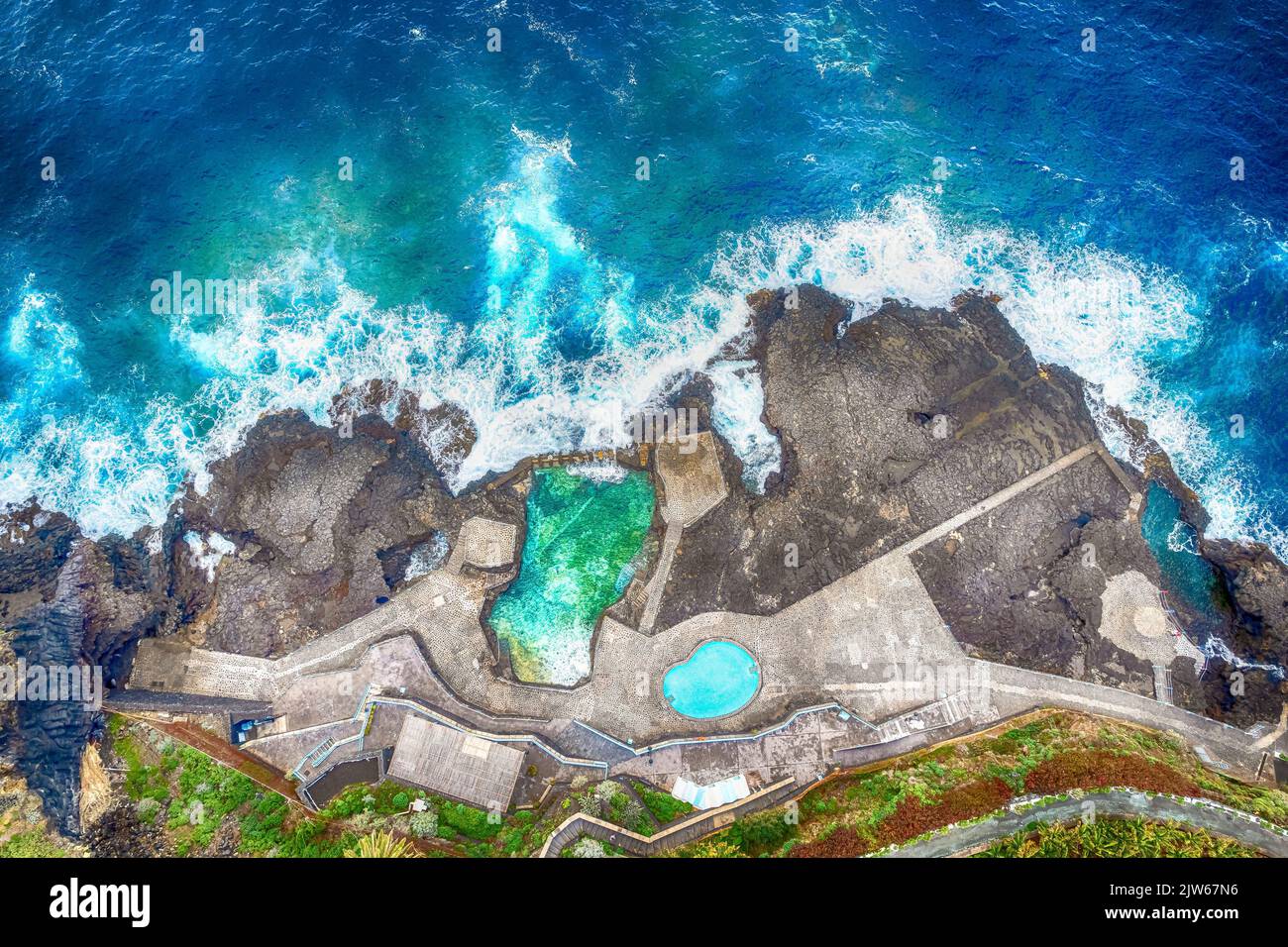 Aerial view with charco azul, La Palma, Canary island, Spain Stock ...