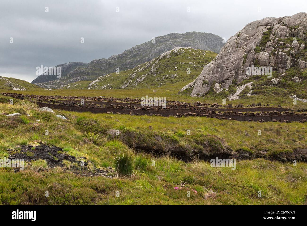 Peat ditches in a rocky landscape, Uig, Lewis, Isle of Lewis, Hebrides ...