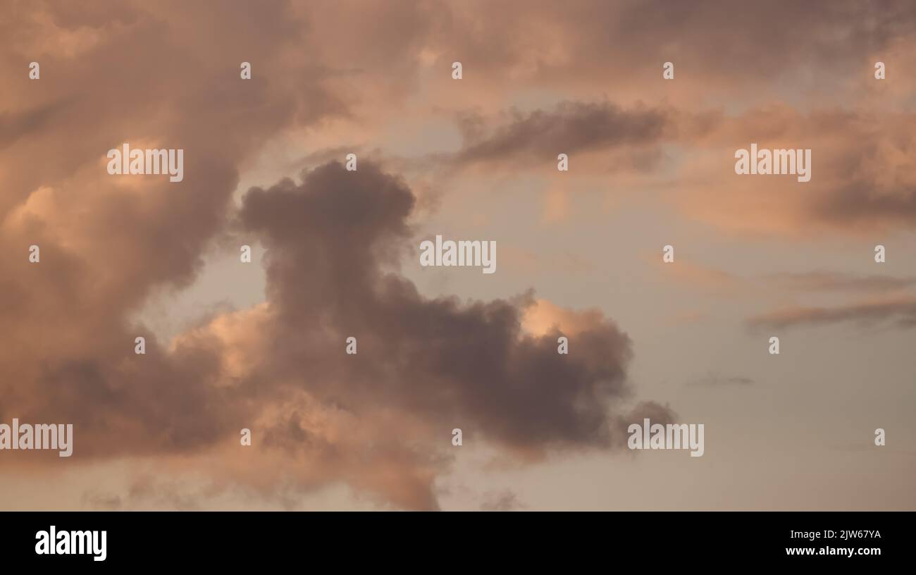 Puff Clouds in the Sky during sunset. Zoom in. Cloudscape Background ...