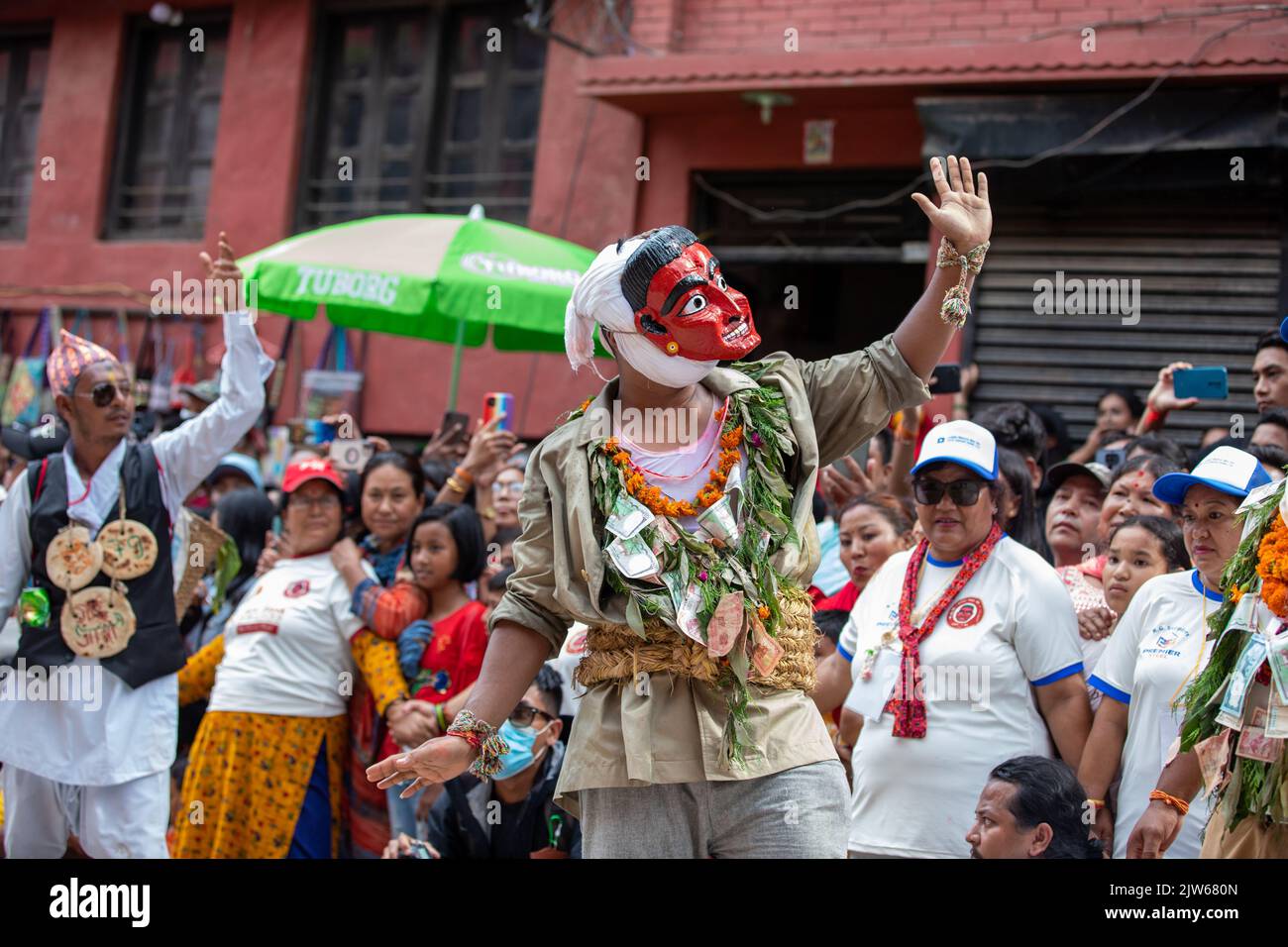 All Souls' Day. Also conscript SAPARU JATRA in Newari. Masks with head ...