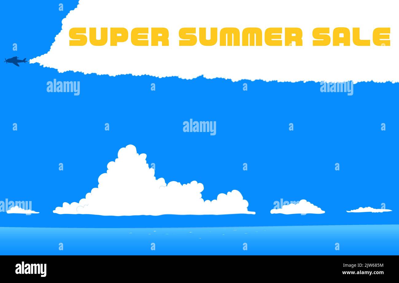 Illustration of summer blue sky and approaching clouds and sea For ...