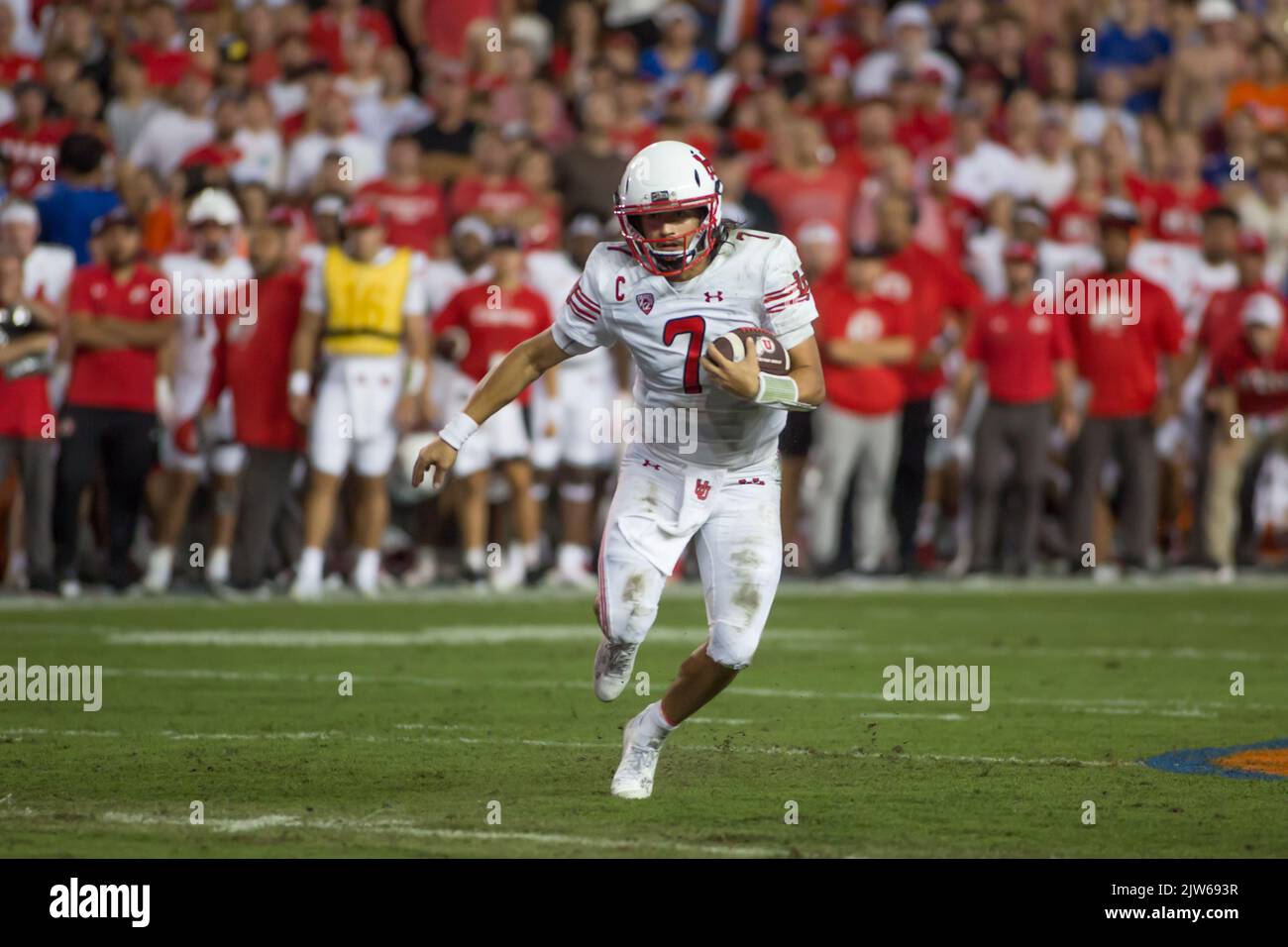 September 3, 2022: Utah Utes quarterback Cameron Rising (7) scrabbles ...