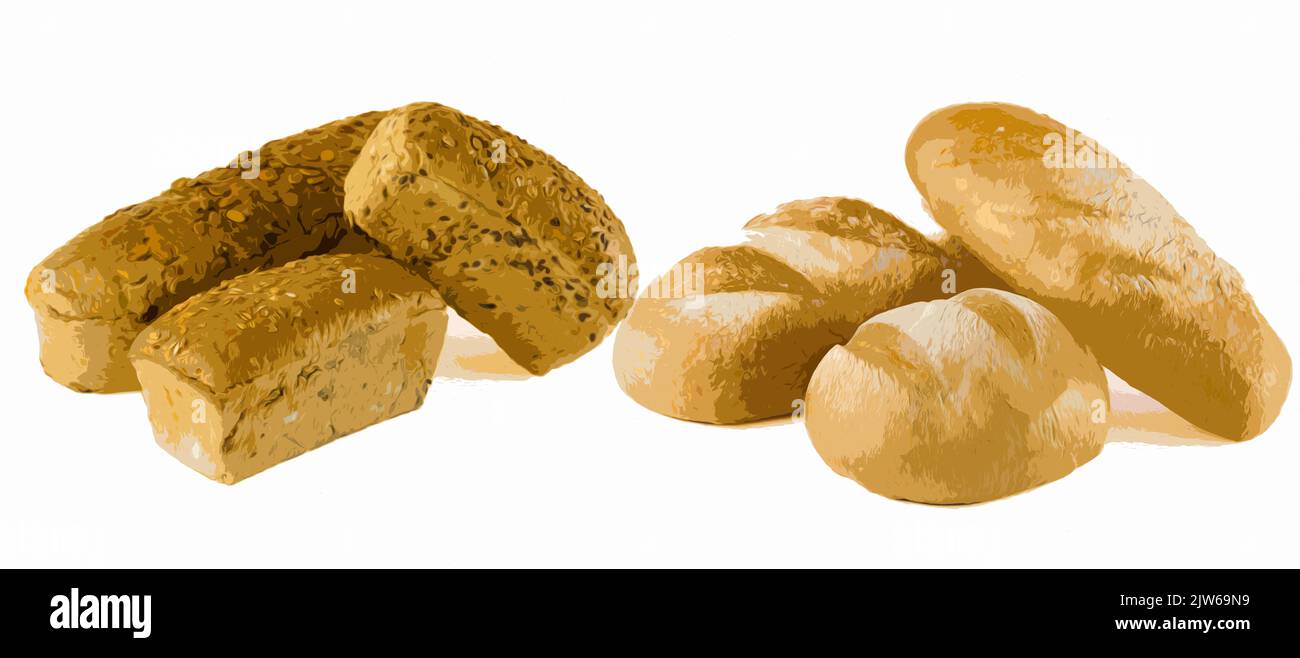 Design illustration of two piles bread - white wheat bread and whole ...