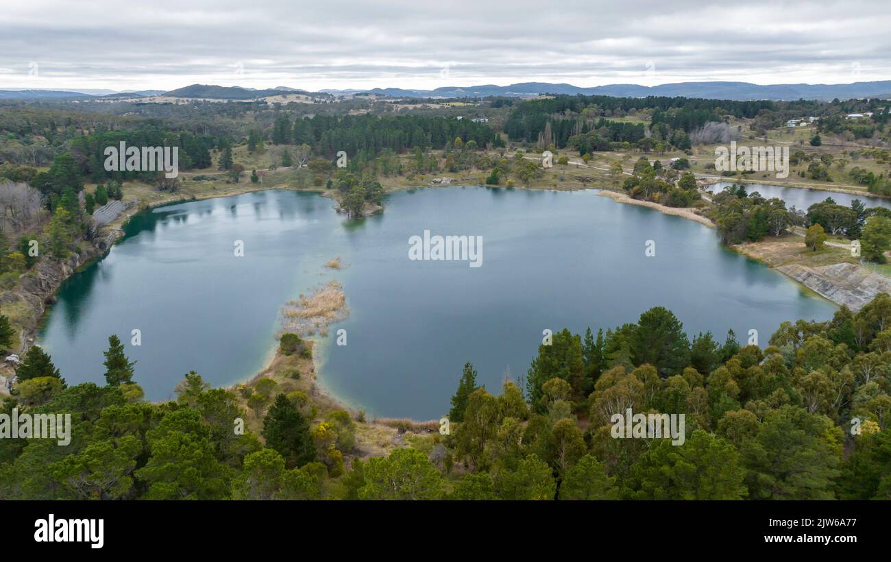 Drone aerial photograph of the freshwater reservoir in the township of ...