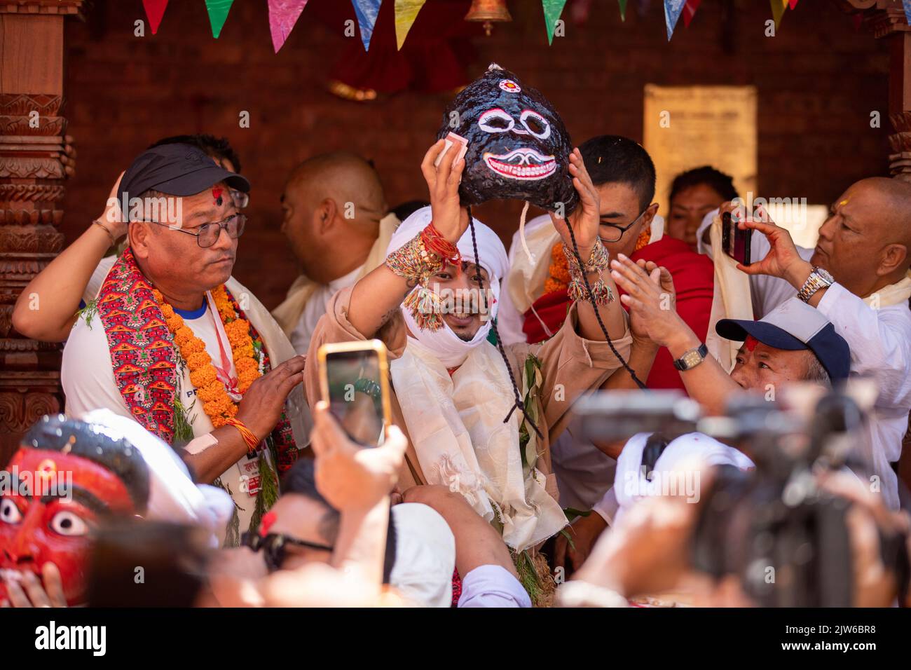 All Souls' Day. Also conscript SAPARU JATRA in Newari. Masks with head ...