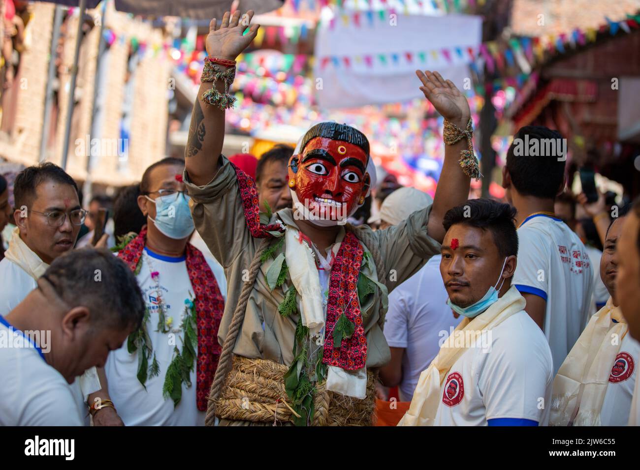 All Souls' Day. Also conscript SAPARU JATRA in Newari. Masks with head ...