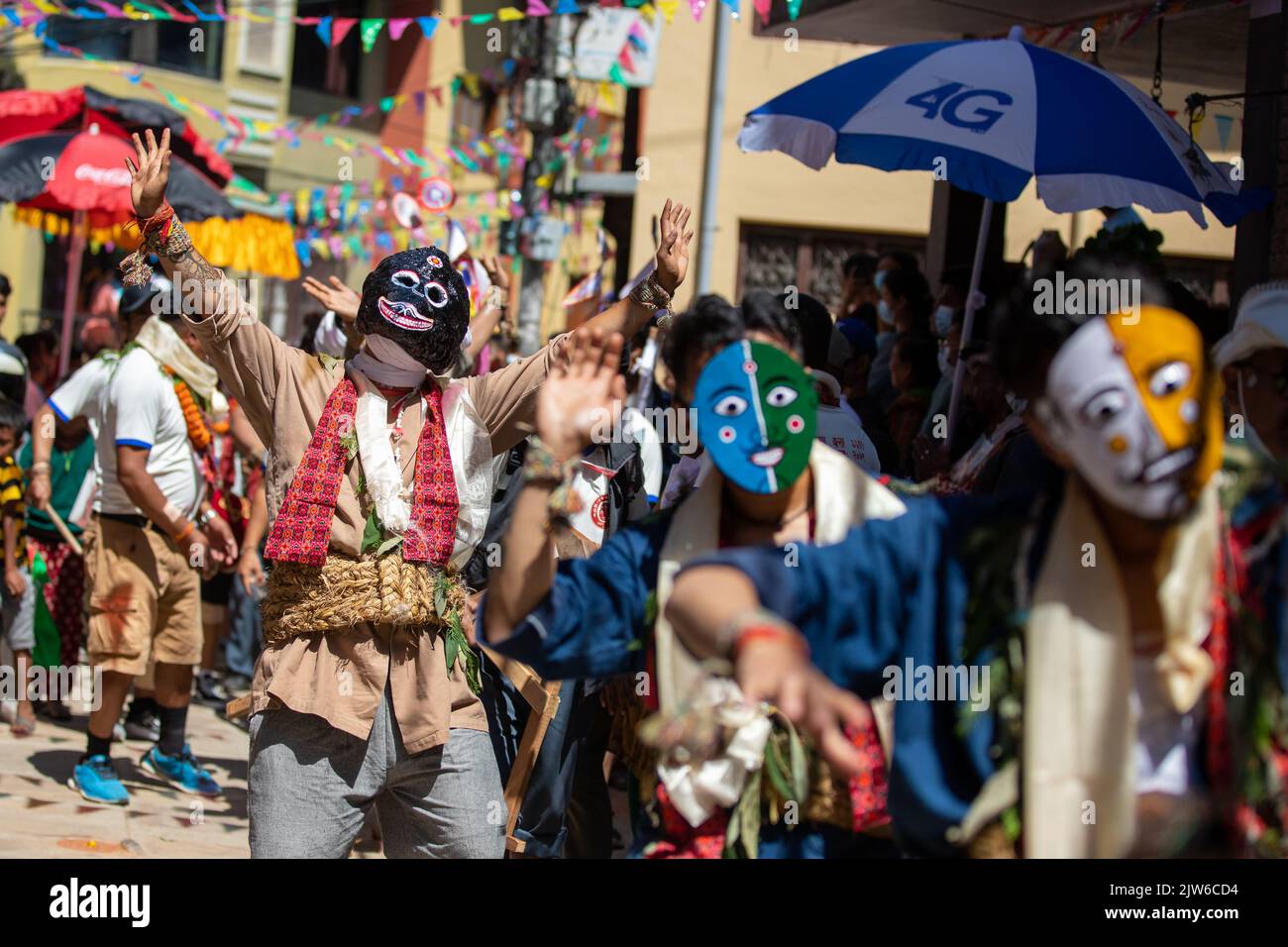 All Souls' Day. Also conscript SAPARU JATRA in Newari. Masks with head ...