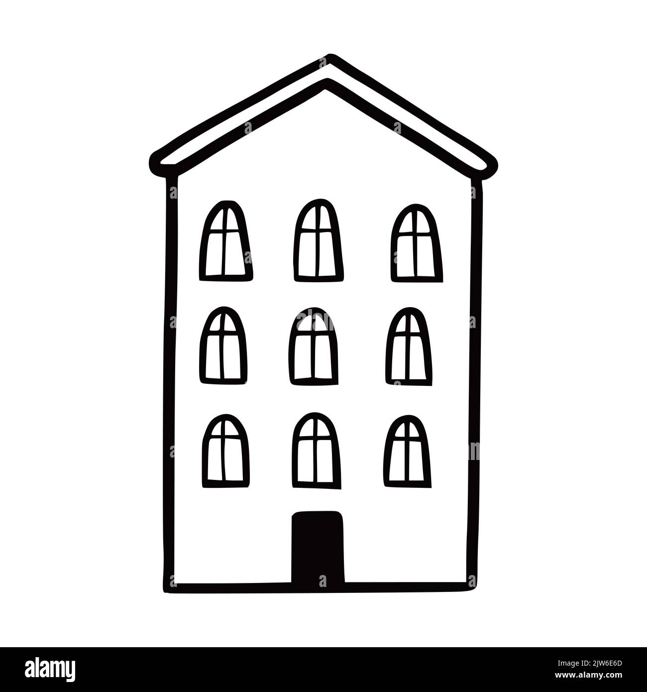 Doodle building. Hand drawn sketch style home. House building with ...