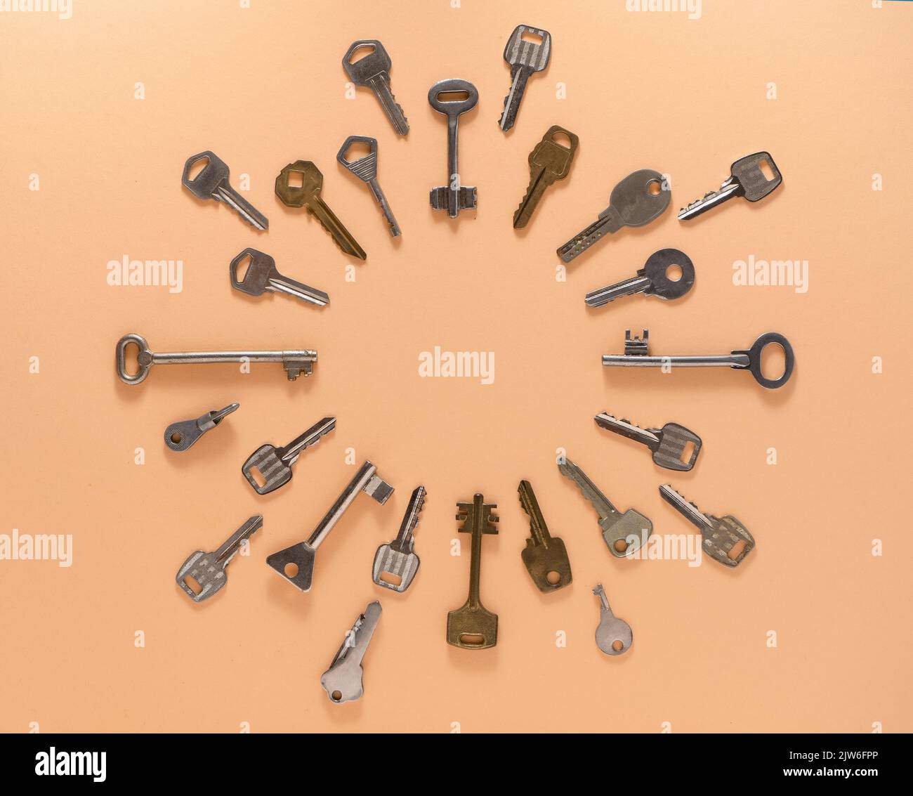 Key frame. Background from different old keys. view from above. Door ...