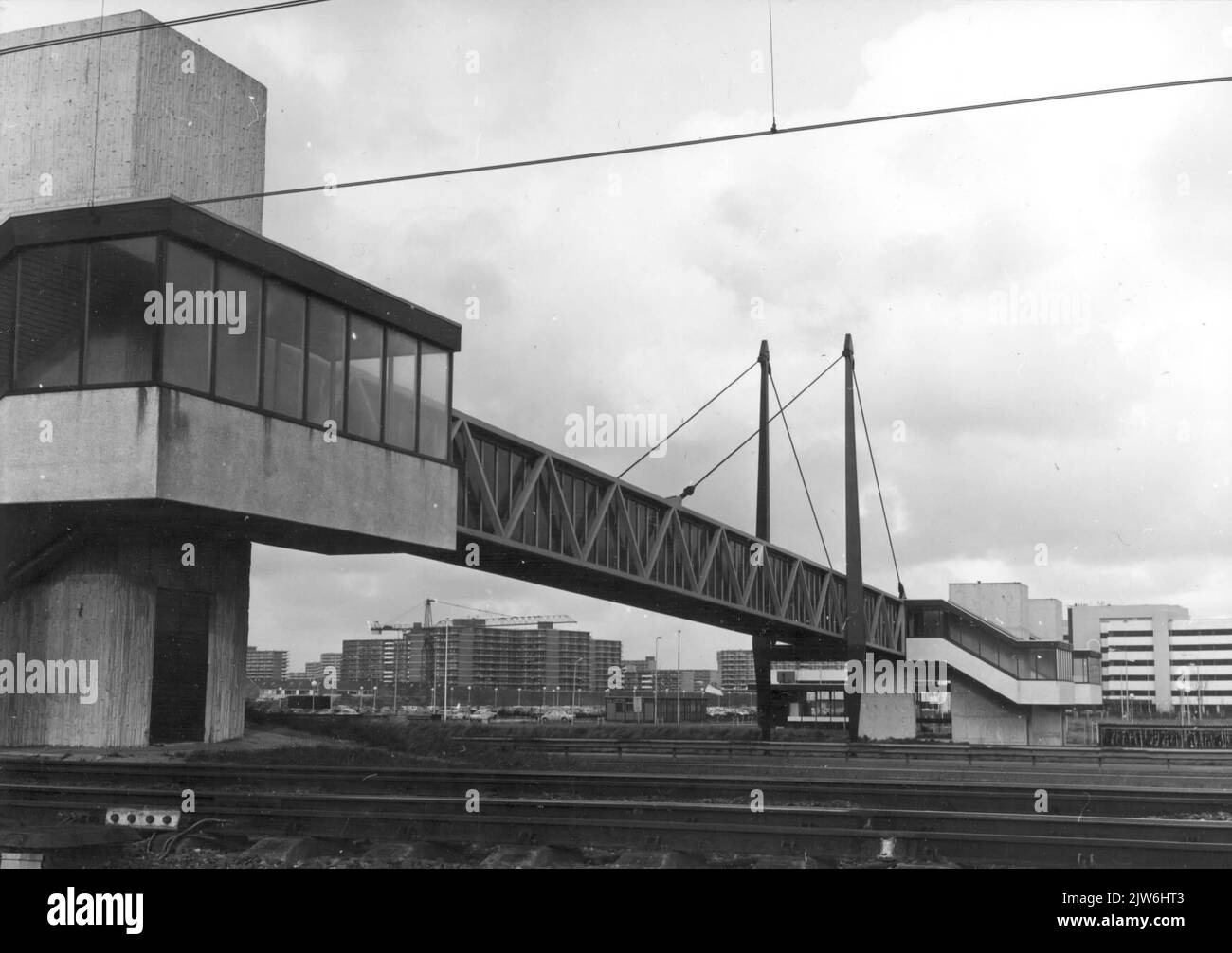 View of the pedestrian bridge over the A12 Rijksweg in Zoetermeer ...