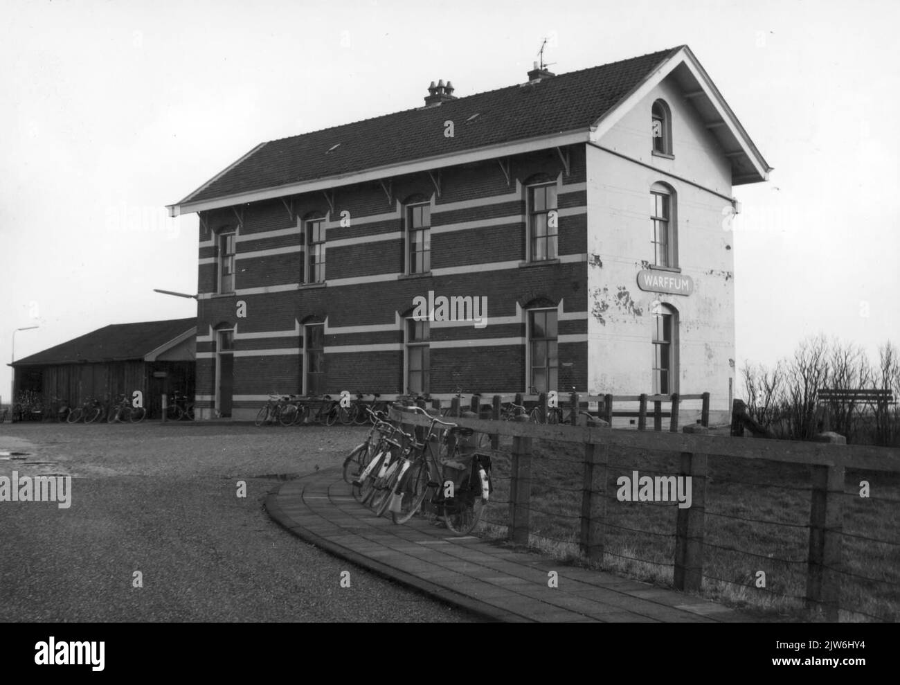 View of the front and side walls of the N.S. station Warffum in Warffum ...