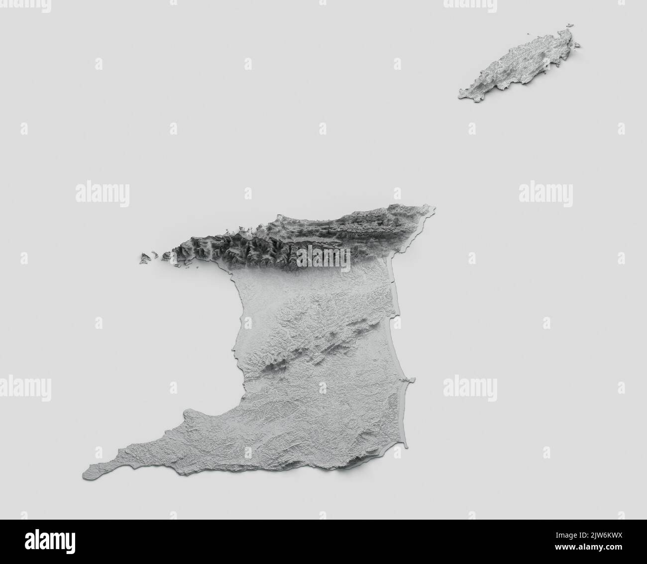 The Trinidad and Tobago map with shaded relief and heights 3d ...