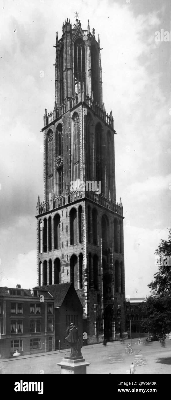 View of Domplein in Utrecht with the Dom Tower; In the foreground the ...