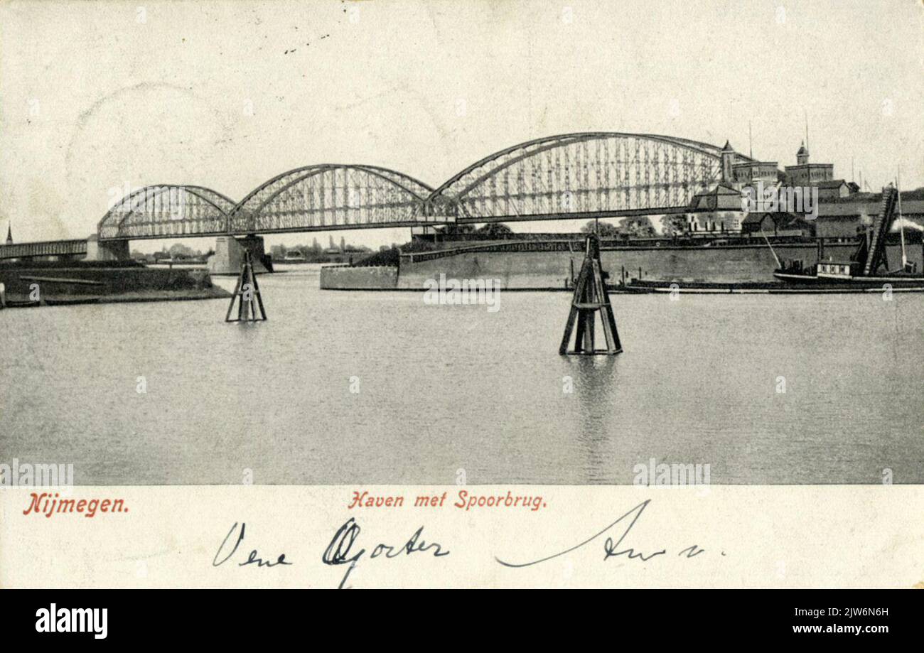 Nijmegen. Harbor with railway bridge. Recto, L.O Stock Photo - Alamy