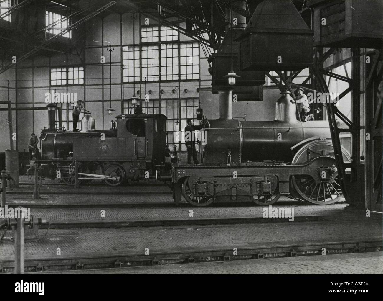 Interior of the locomotive shed of the S.S. in Roosendaal, with a few ...