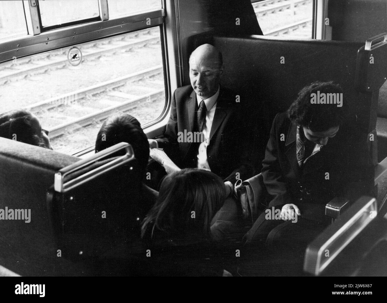 Passengers ride in train Black and White Stock Photos & Images - Alamy