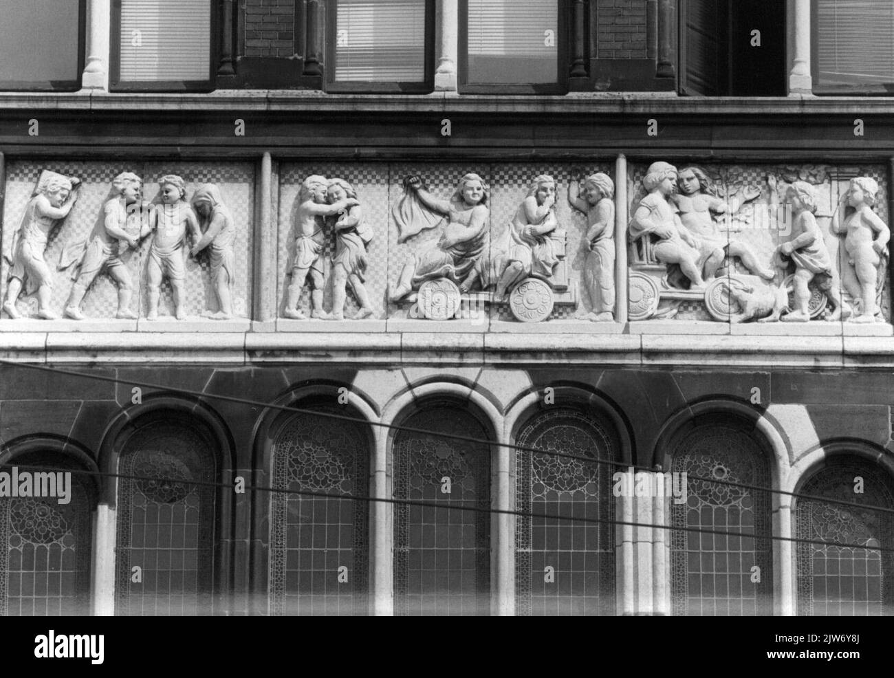 Image of a stone relief representing from left to right farewell ...
