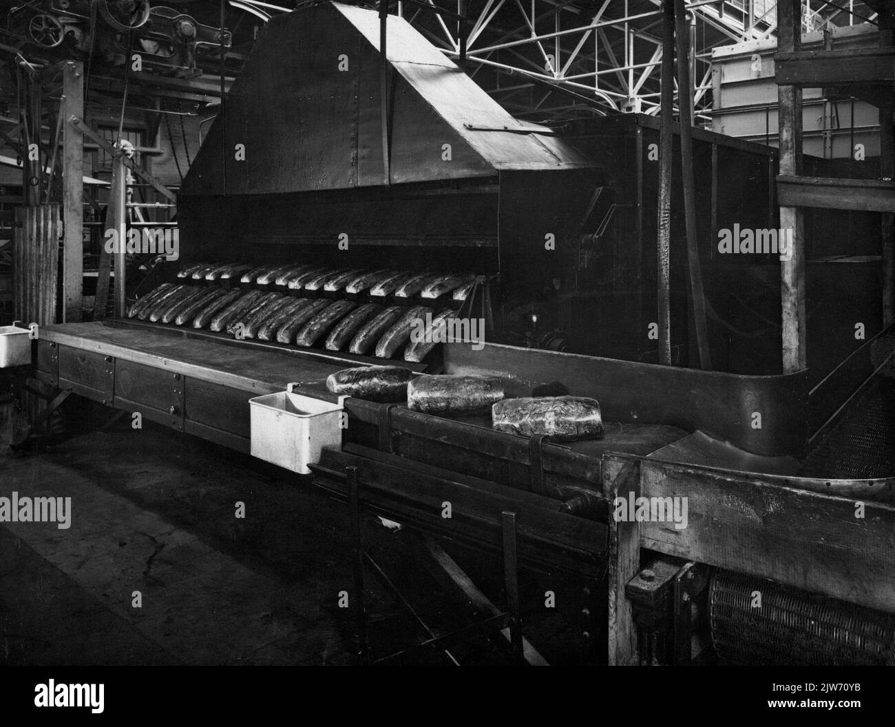 Image of the end of the 26 meter long tunnel oven in the bread bakery ...