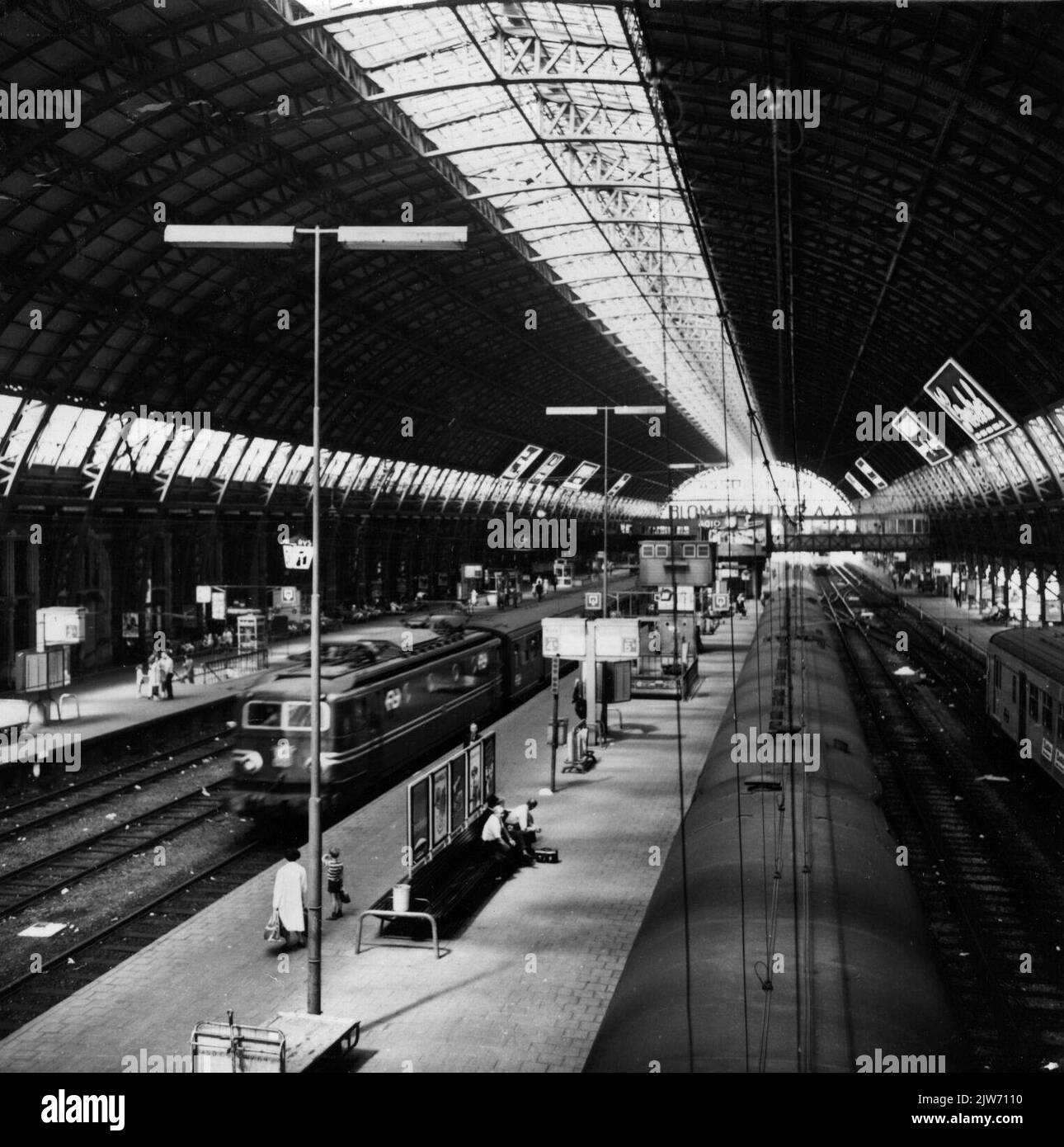 View of the platforms and trains under the 1st platform hood of the N.S ...