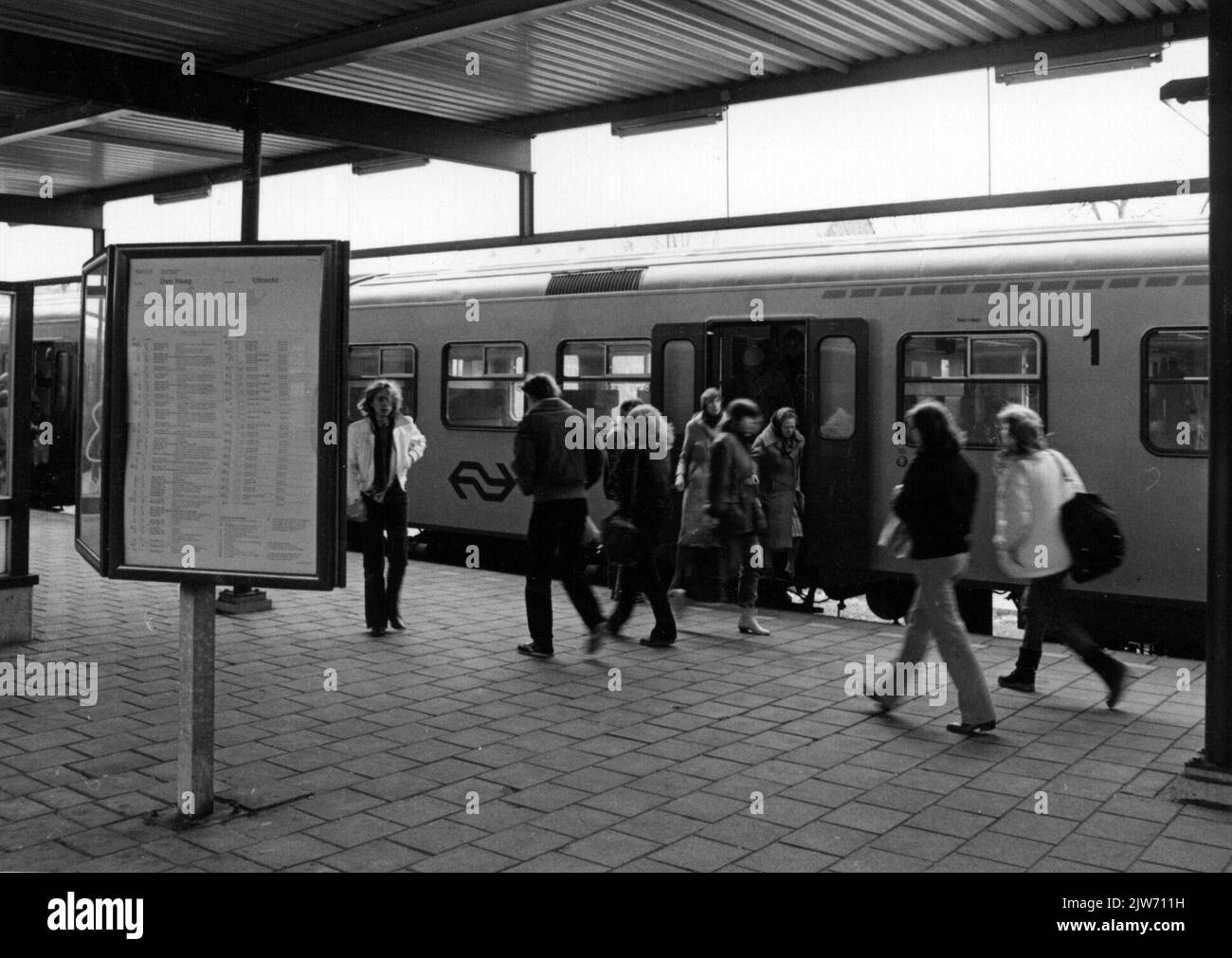 View of the Perron of the N.S. station Leiden in Leiden with an ...