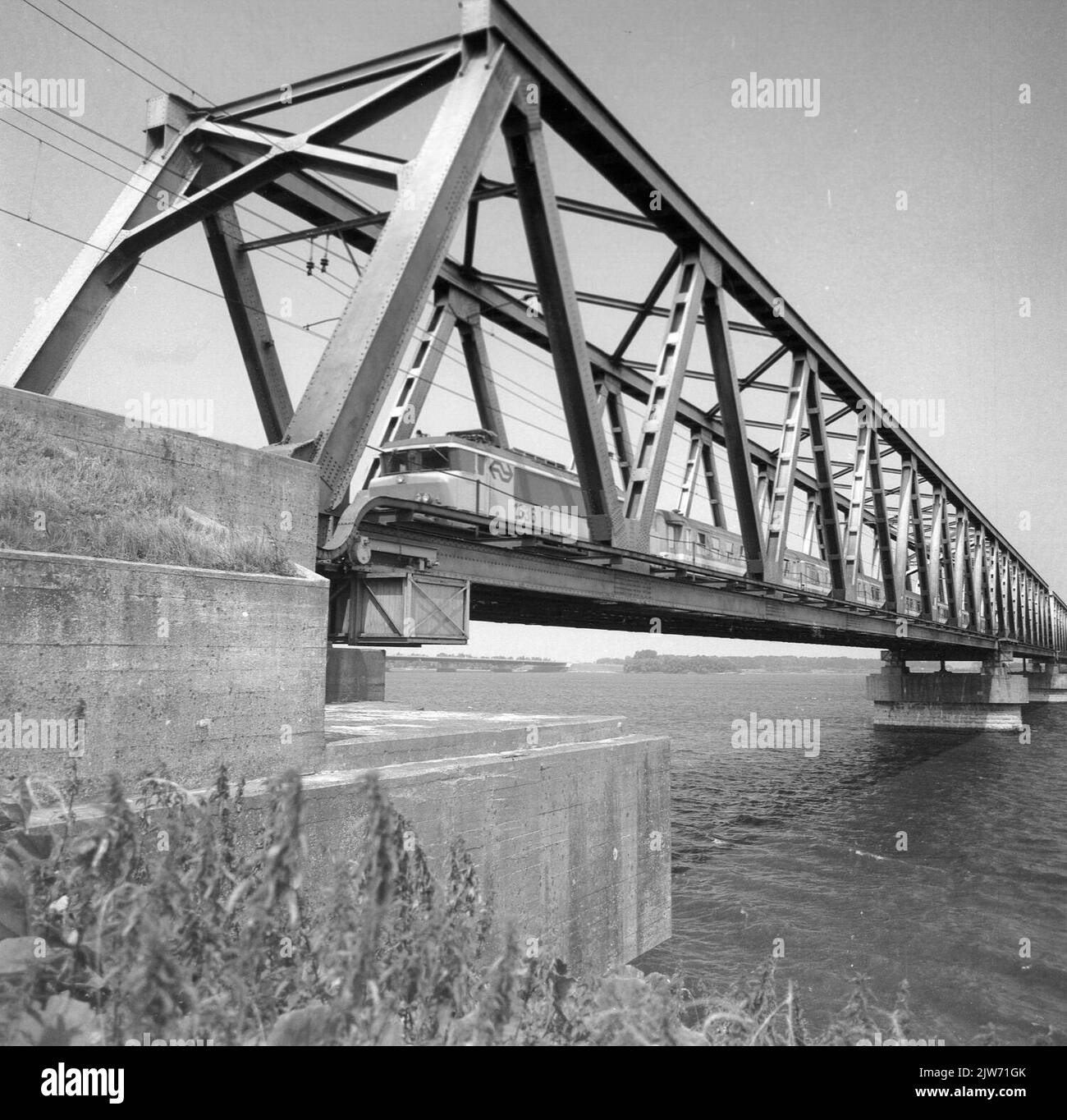 View of the railway bridge over the Hollands Diep (Moerdijk Bridge ...