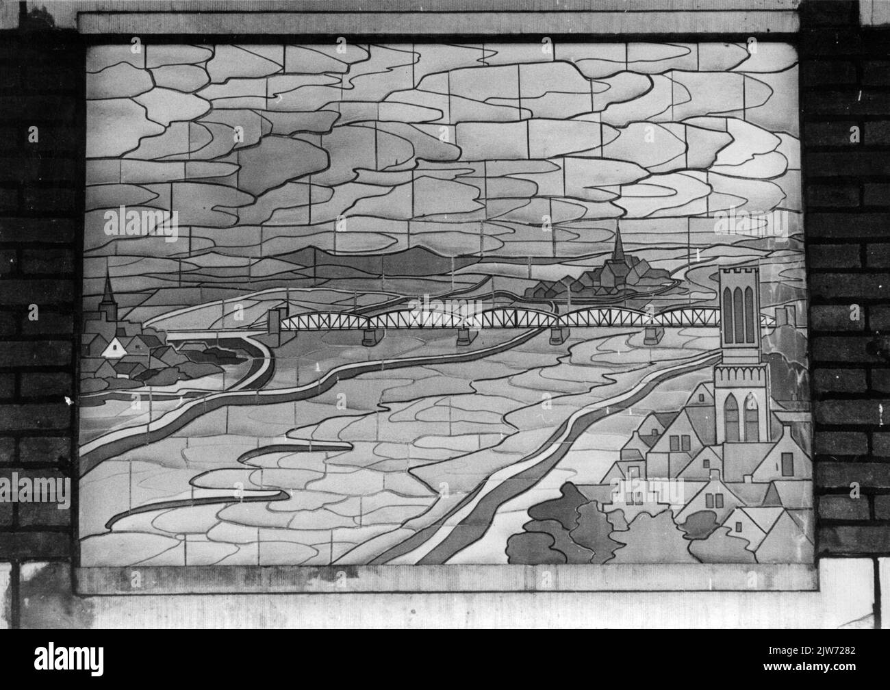 Image of a tableau of section tiles with a fantasized Dutch landscape ...