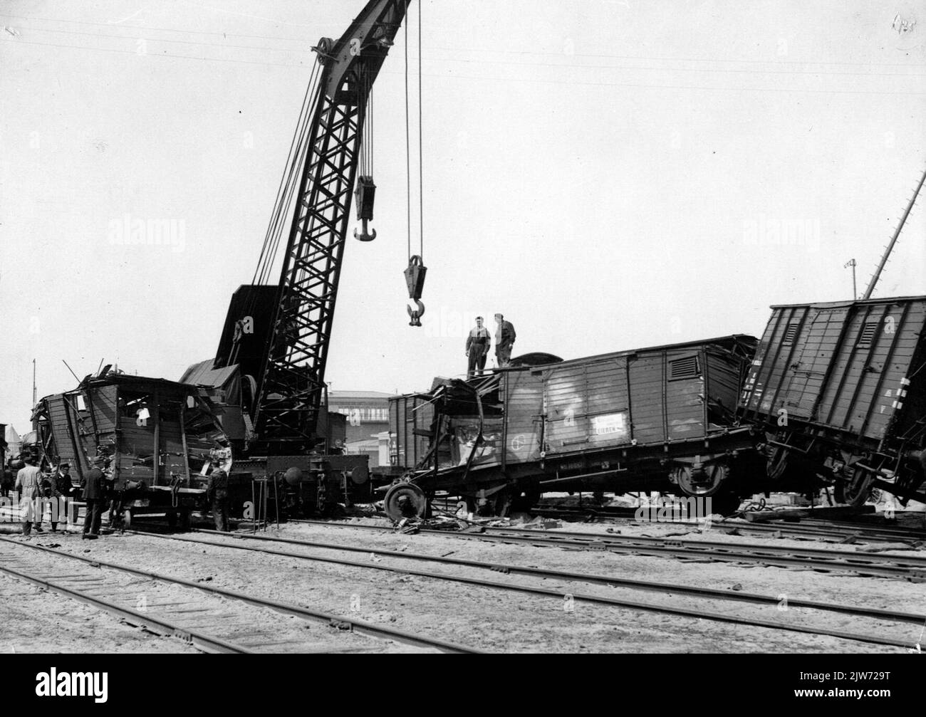 Image of the clean -up work after a collision of two freight trains in ...