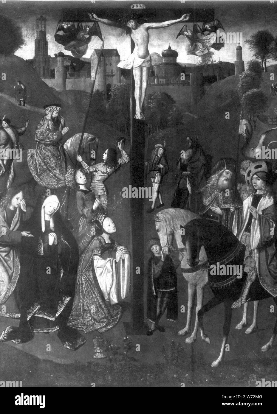 Image of a painting with the representation of the crucifixion and in ...