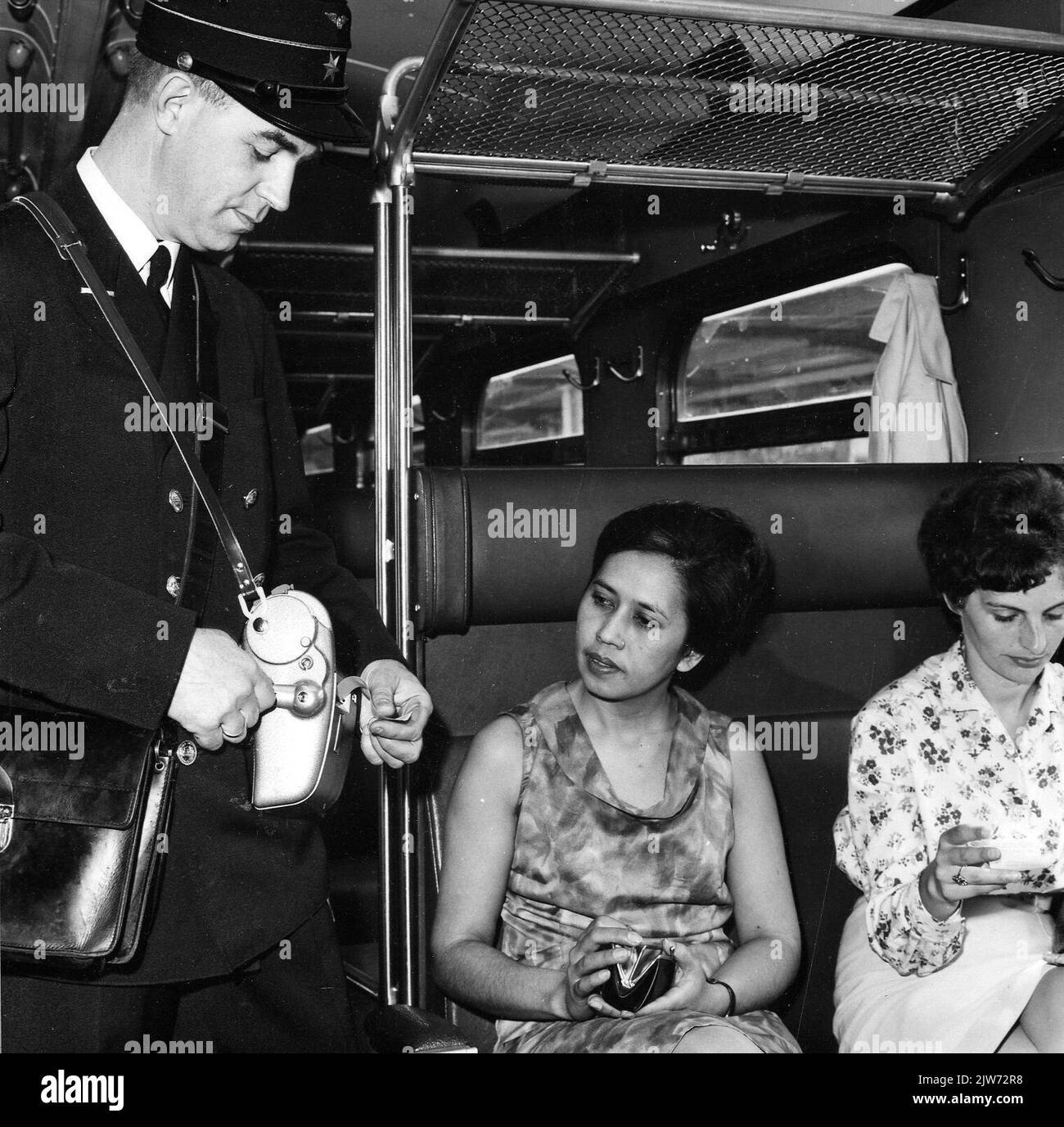 Image of the sale of tickets (place cards) by the conductor on the ...